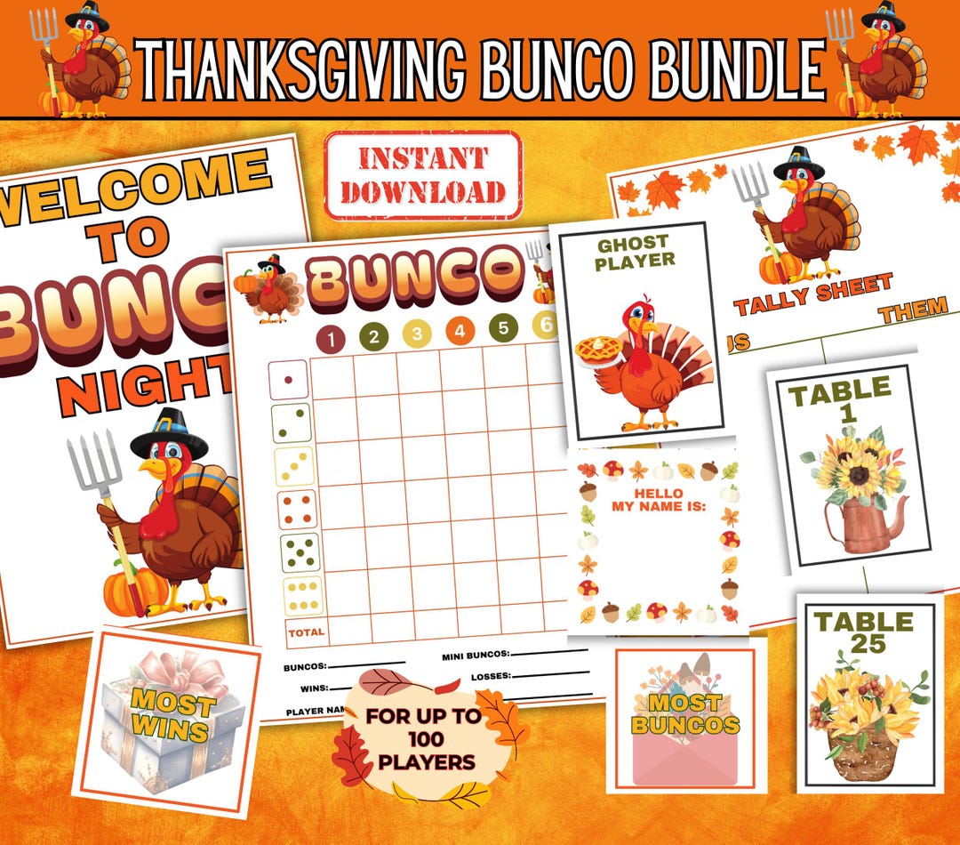 Thanksgiving Bunco Game, Thanksgiving Dice Game, Thanksgiving Bunco ...
