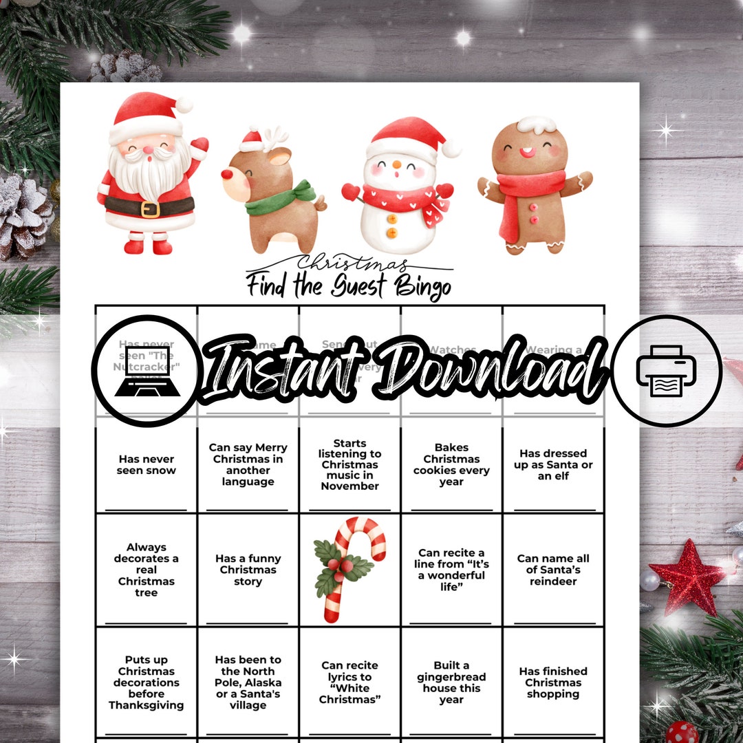 Christmas Find the Guest Bingo, Christmas Icebreaker Bingo, Holiday ...