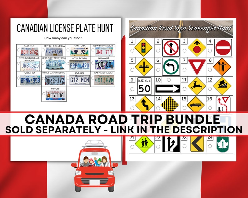USA Road Trip Games Bundle - License Plate Game - Road Sign Scavenger ...