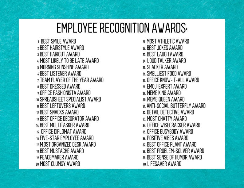 Fun Employee Appreciation Printable Awards, Fun Employee Recognition ...