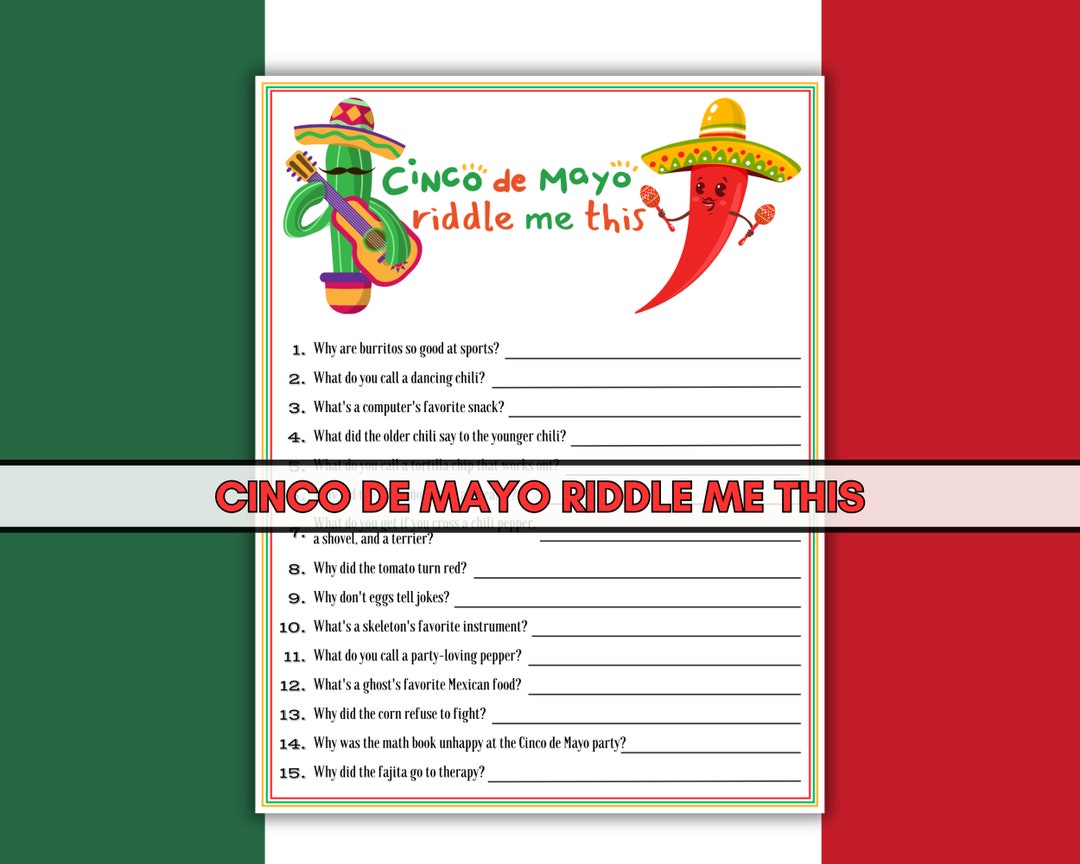 Cinco De Mayo Riddle Me This, Cinco De Mayo Riddle Game, Family Cinco ...