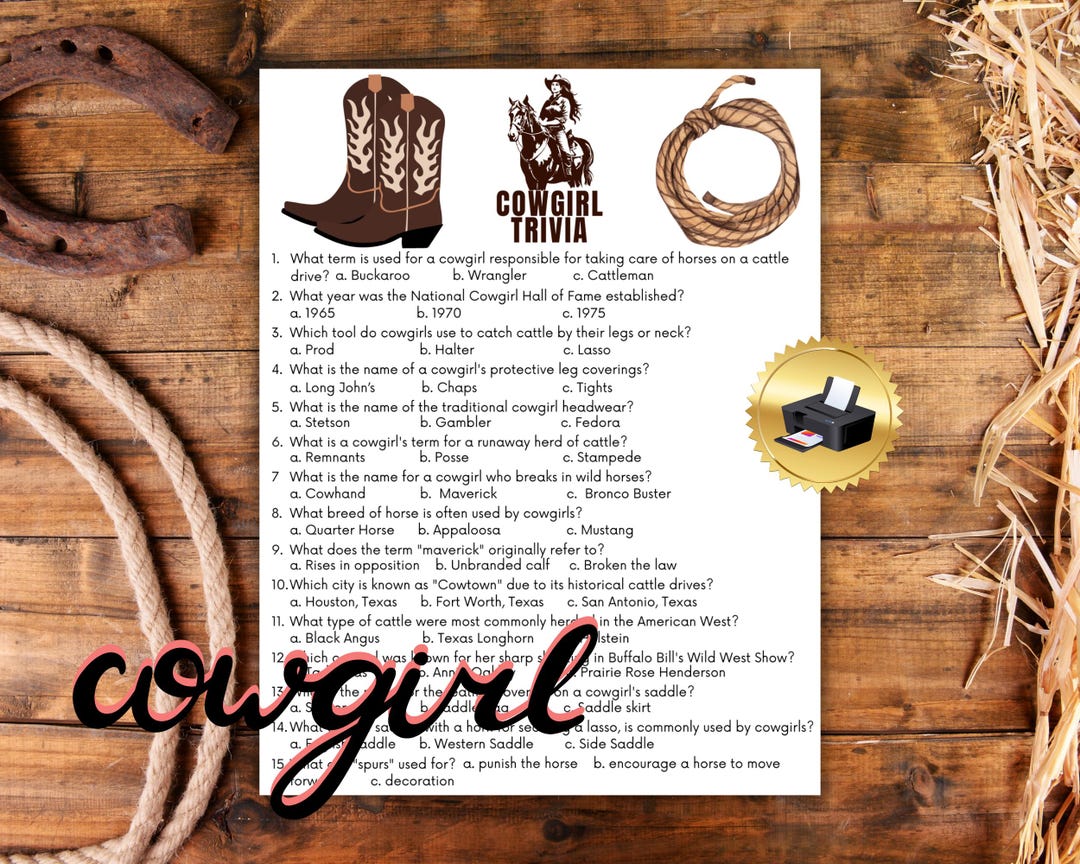 Cowgirl Trivia, Cowgirl Quiz, Cowgirl Facts, Cowgirl Party Game ...