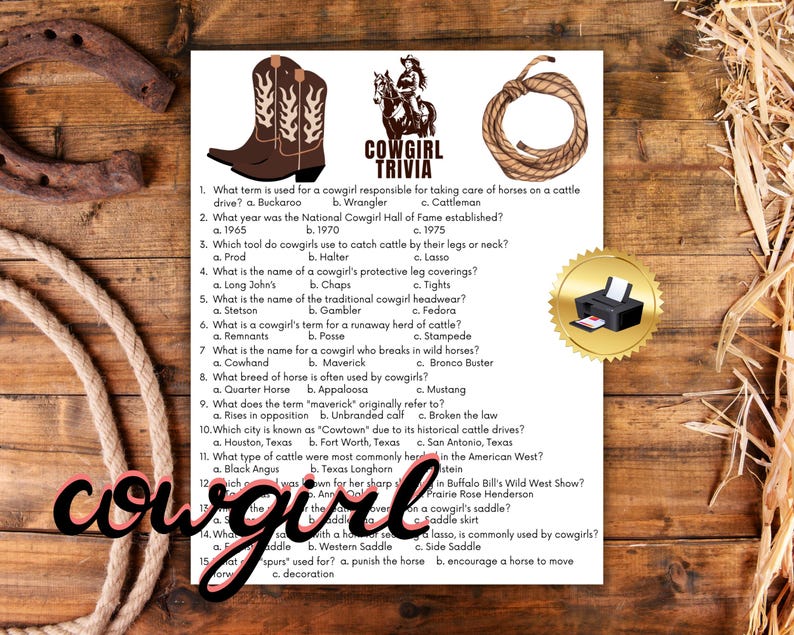 Cowgirl Trivia, Cowgirl Quiz, Cowgirl Facts, Cowgirl Party Game ...