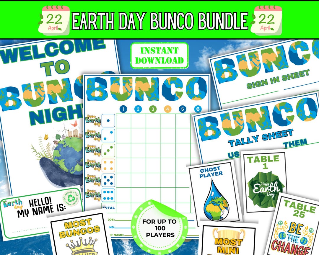 Earth Day Bunco Game, Earth Day Dice Game, Eco-themed Party Game, Earth ...