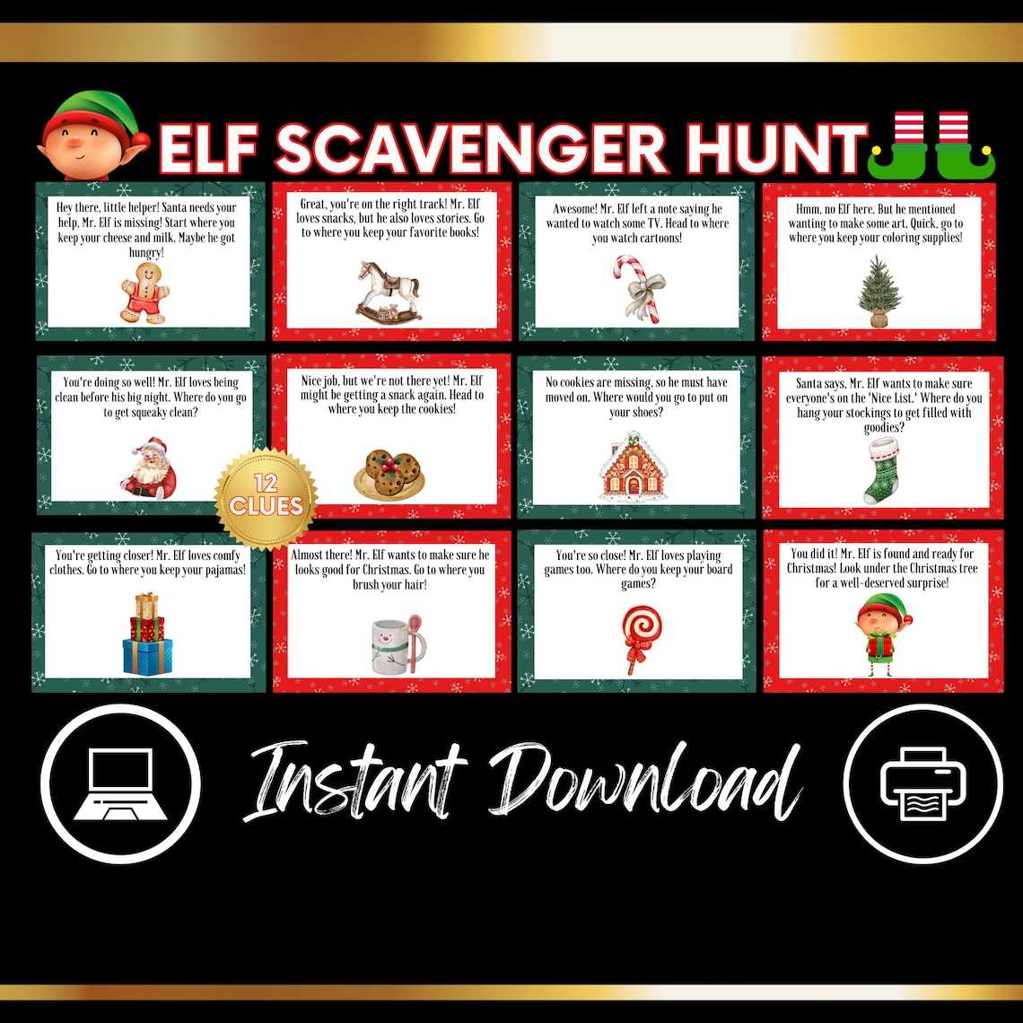 Elf Scavenger Hunt, Christmas Treasure Hunt, Elf Treasure Hunt, Elf ...