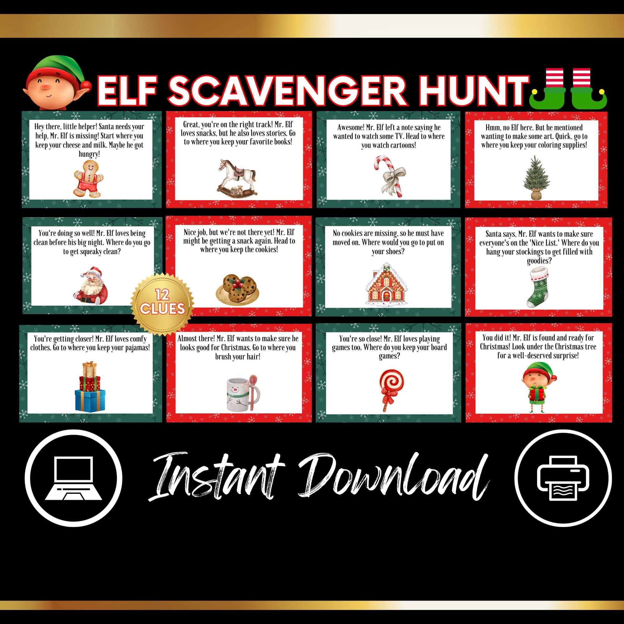 Elf Scavenger Hunt, Christmas Treasure Hunt, Elf Treasure Hunt, Elf ...