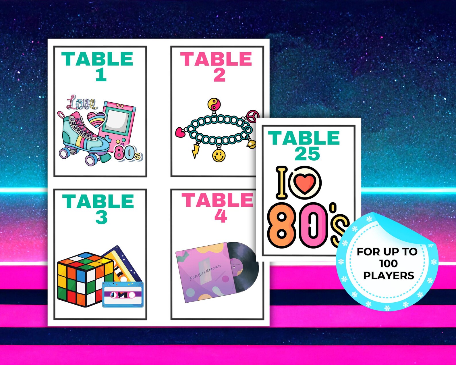 80s Theme Bunco Game, 80s Bunco Scoresheets, 80s Party Game Printables ...
