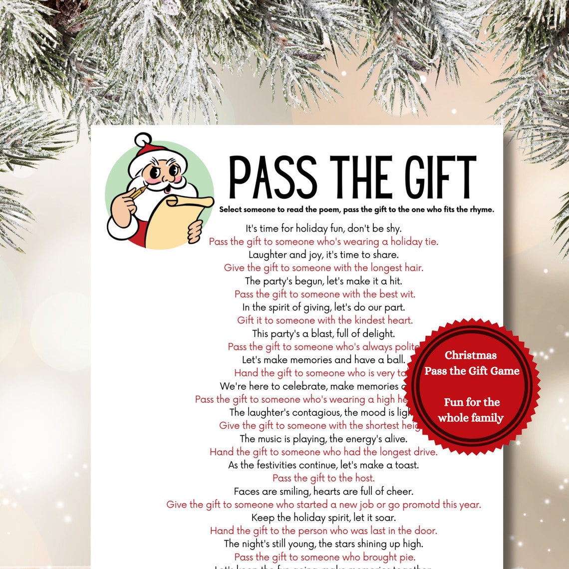 Pass the Present Game, Christmas Party Game, Christmas Gift Exchange ...