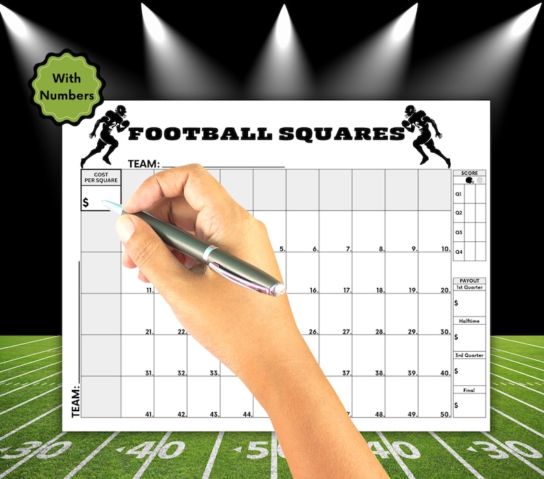 Football Squares Game, Football Betting Grid, Printable Football Grid ...