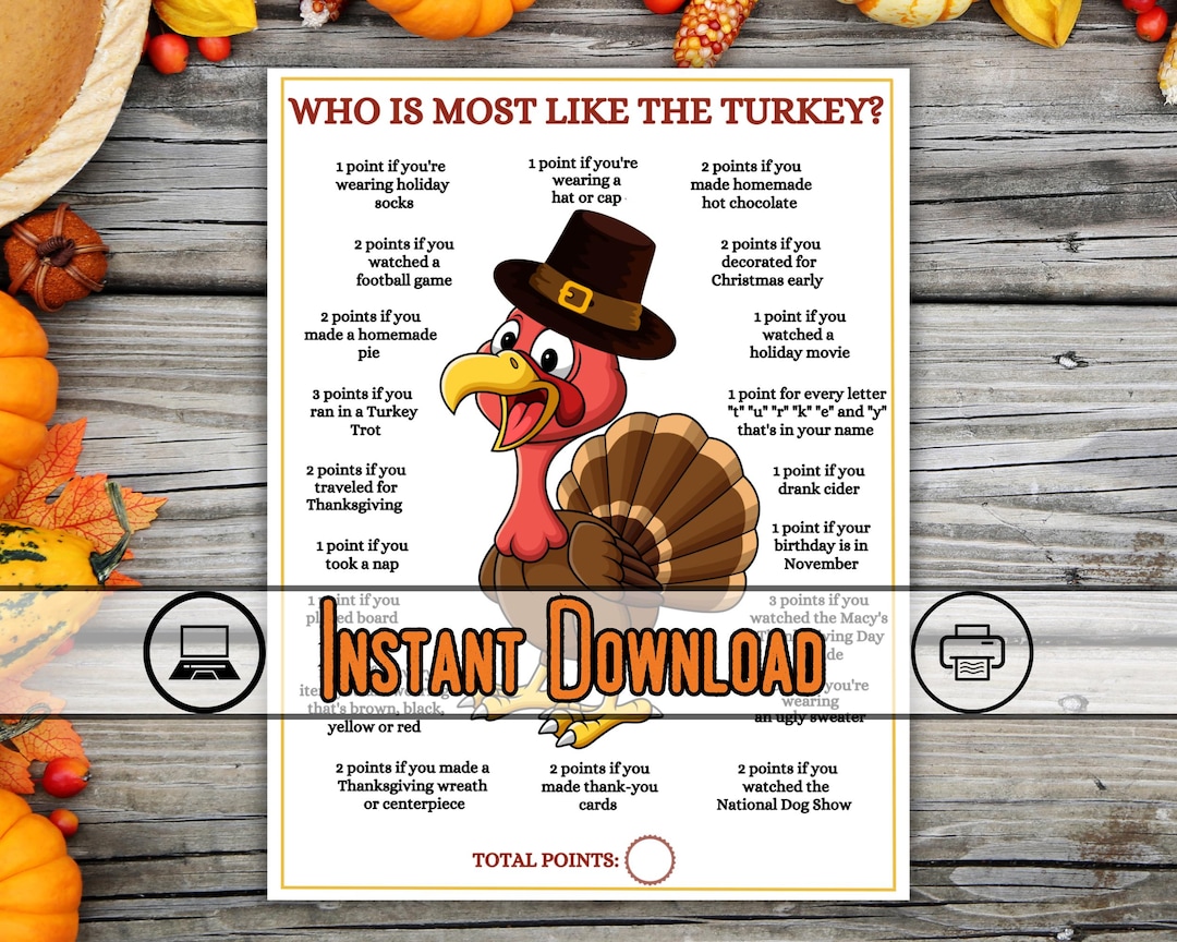 Who is Most Like the Turkey, Thanksgiving Games for Kids, Thanksgiving ...