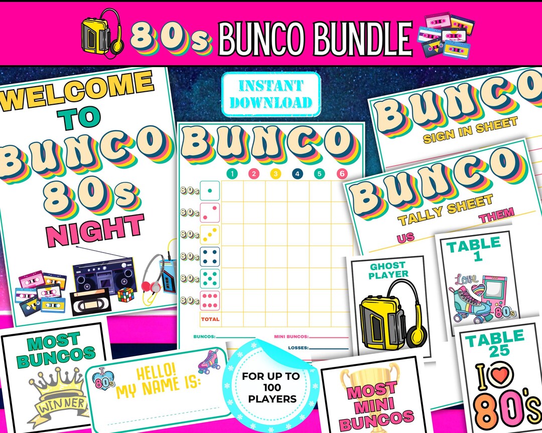80s Theme Bunco Game, 80s Party Game Printables, 80s Dice Game, 80s ...
