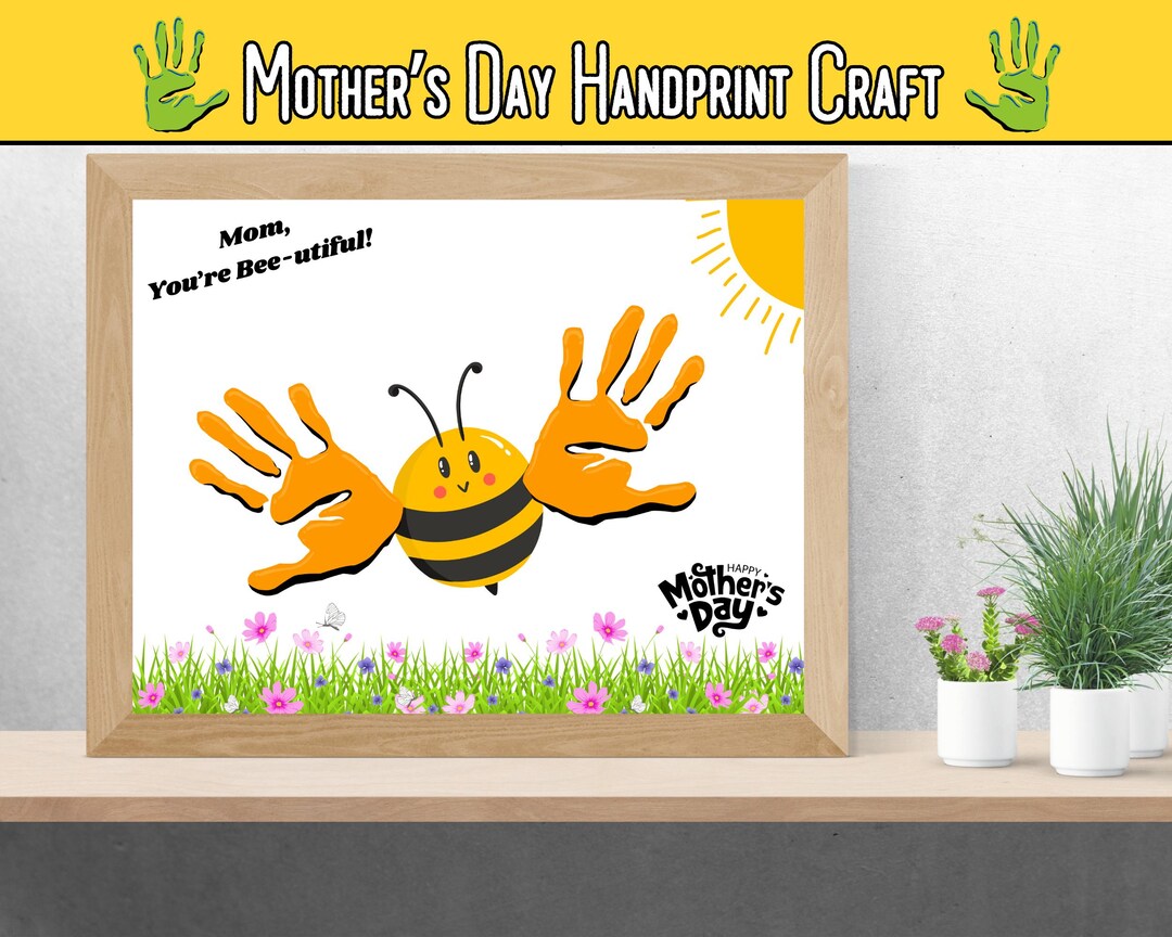 Bee Mother’s Day Craft, Handprint Art Gift, DIY Keepsake for Mom, Bee ...