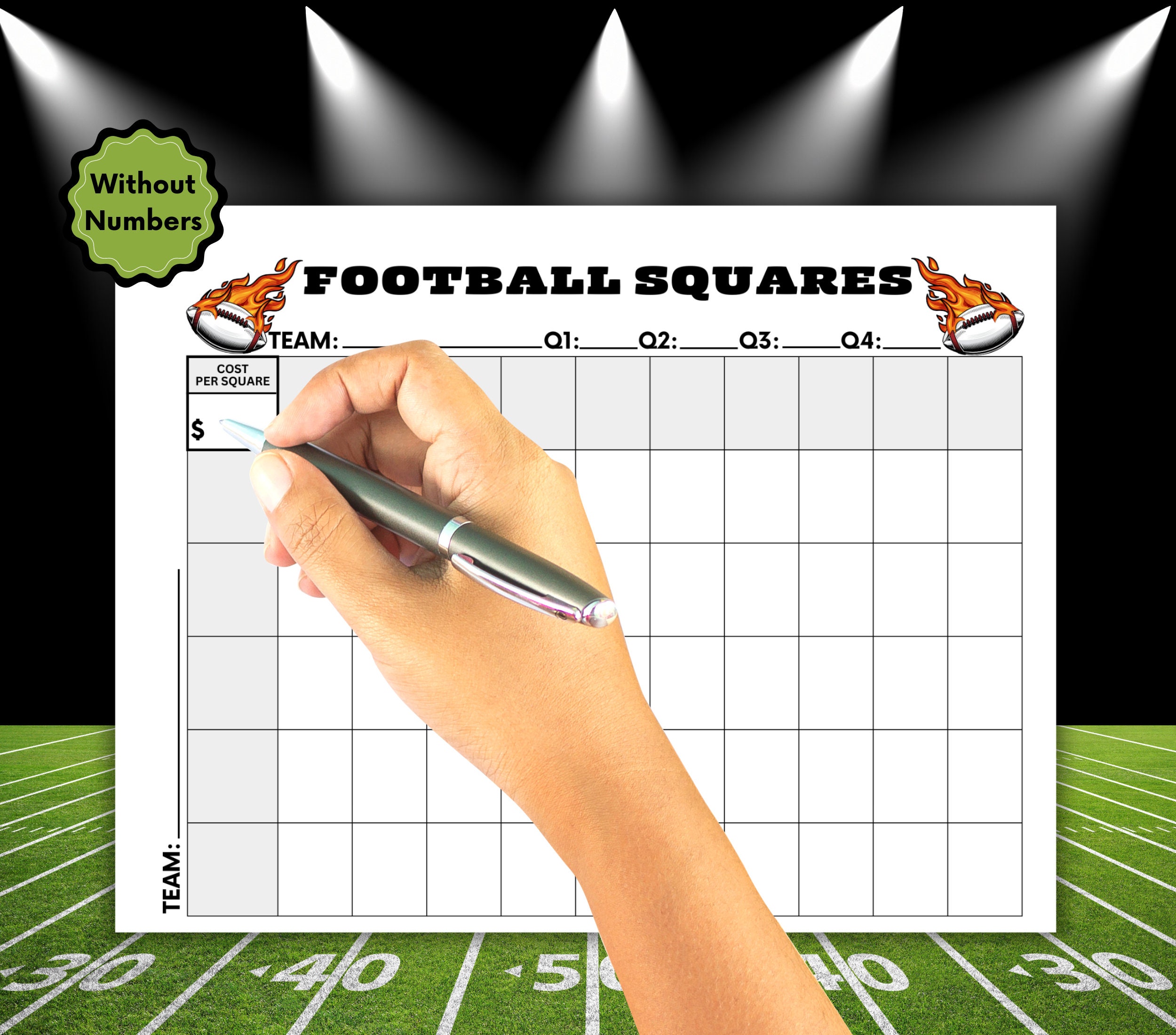 Football Squares Game, Football Betting Grid, Printable Football Grid ...