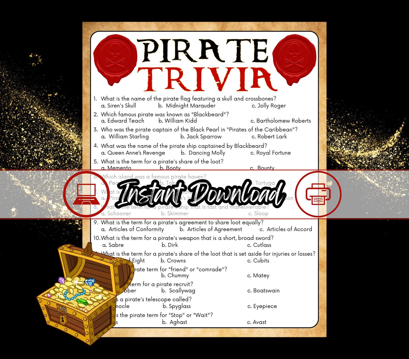 Pirate Trivia, Pirate Game, Pirate Themed Party Game, Pirate Halloween ...