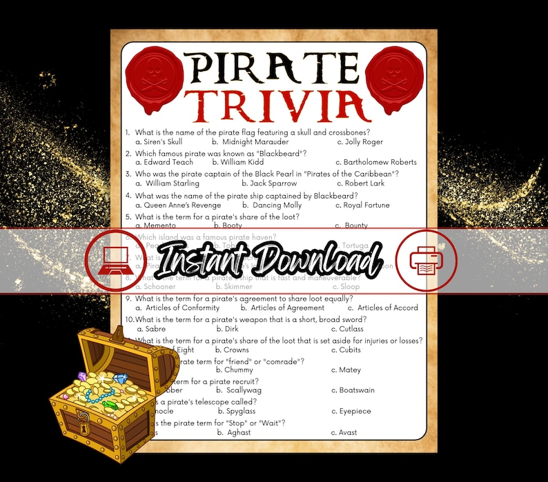 Pirate Trivia, Pirate Game, Pirate Themed Party Game, Pirate Halloween ...
