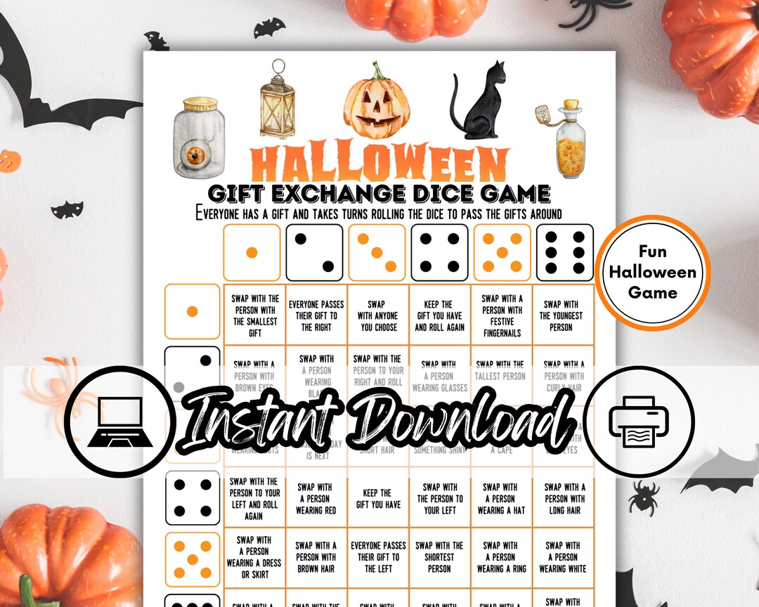 Halloween Gift Exchange Dice Game, Halloween Dice Game, Halloween Pass ...