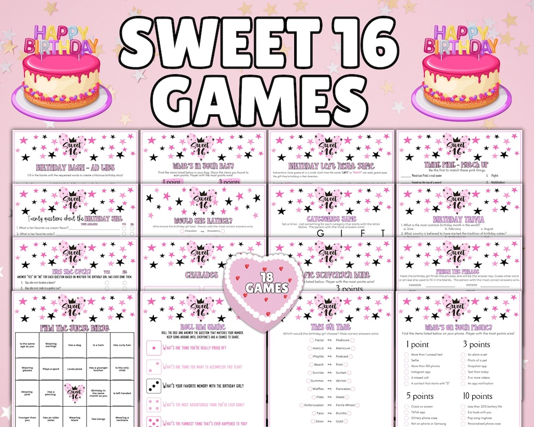 Sweet 16 Games, Sweet 16 Birthday Party Game, Teen Birthday Games ...