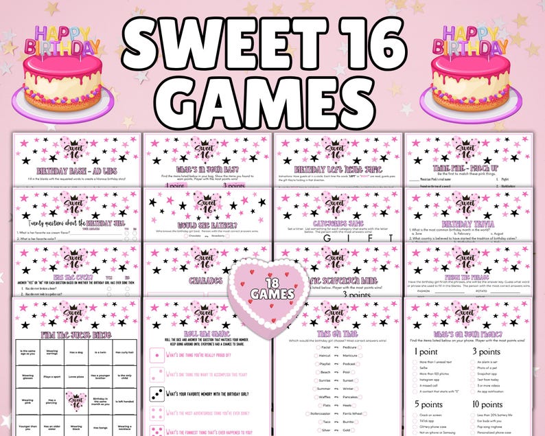 Sweet 16 Games, Sweet 16 Birthday Party Game, Teen Birthday Games ...