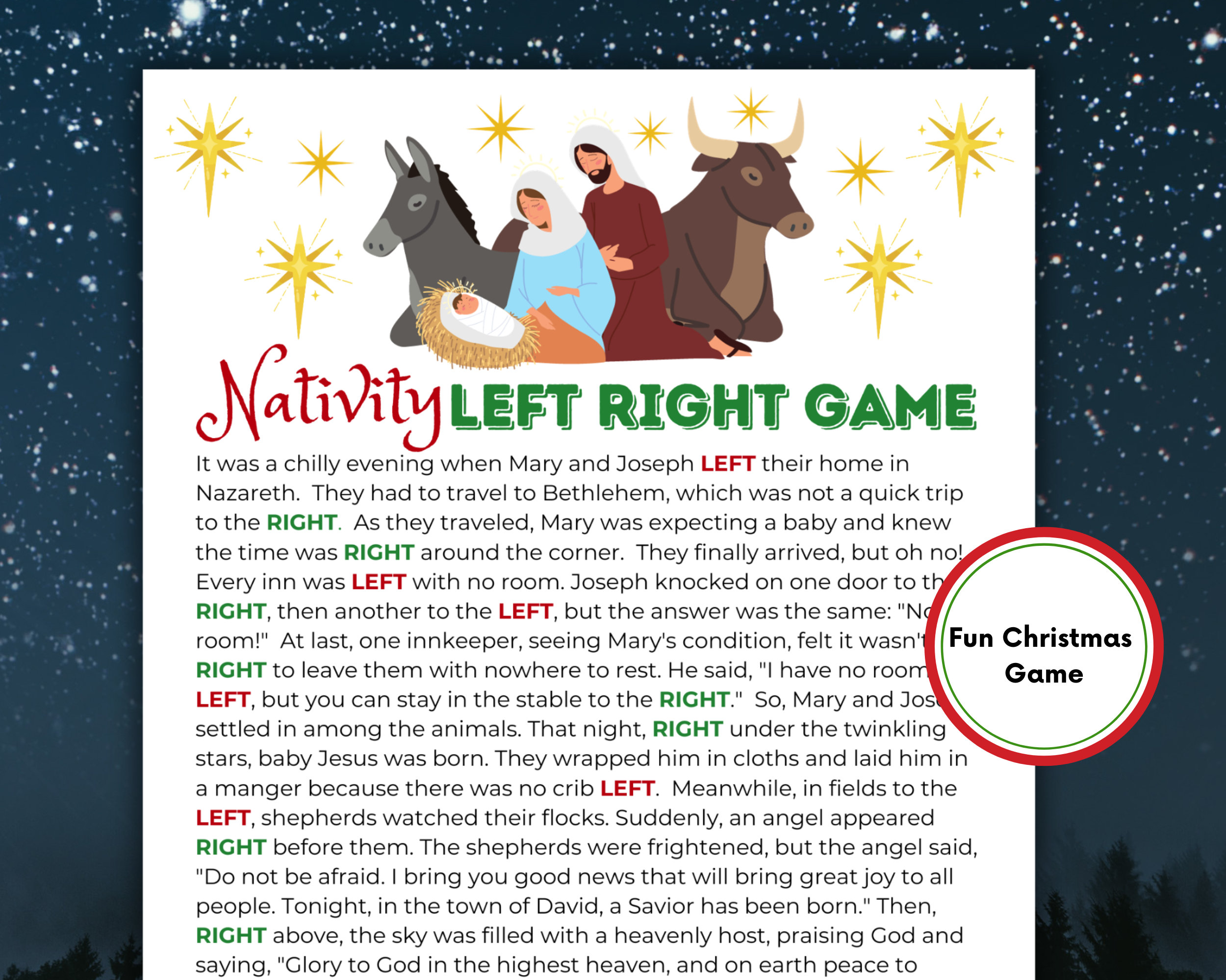 Nativity Left Right Game, Religious Christmas Game, Nativity Story Game ...
