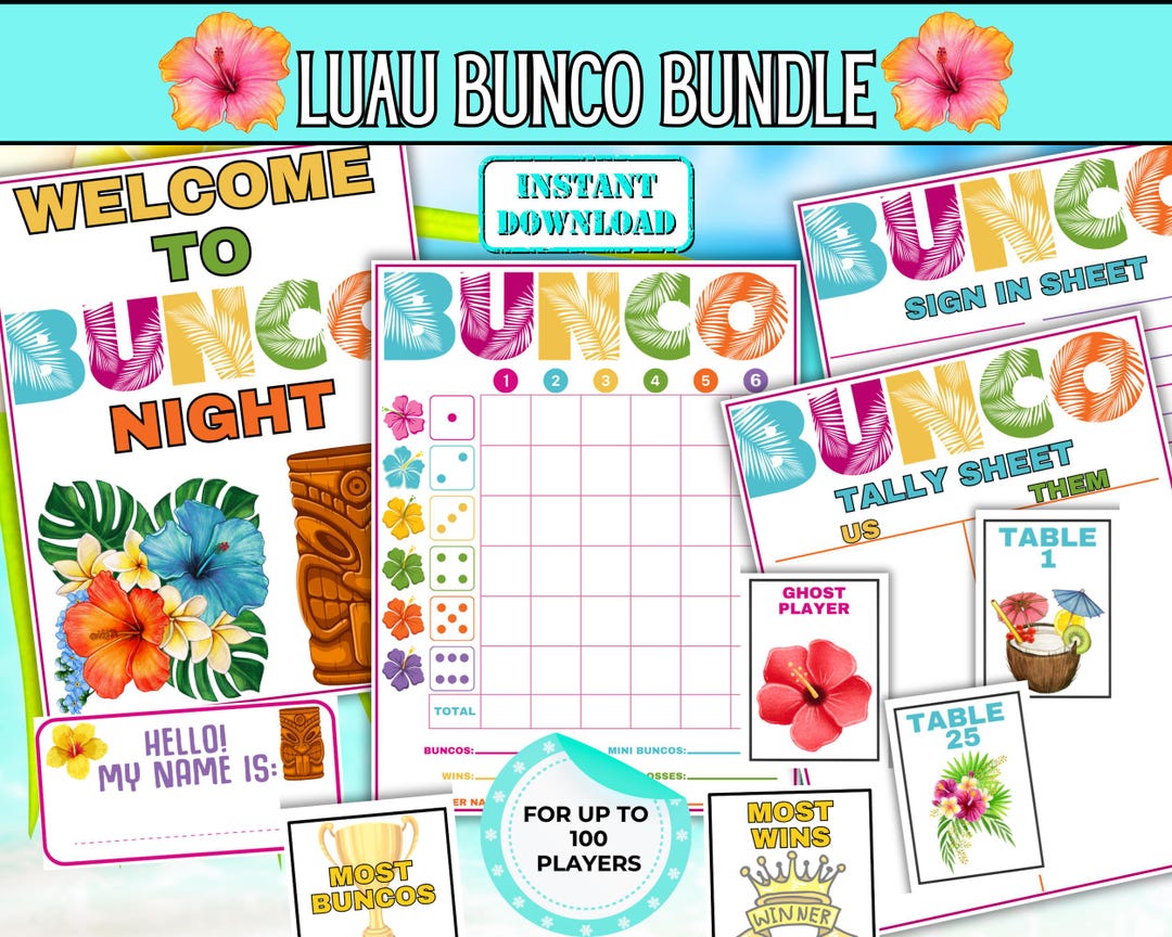 Luau Bunco Game, Hawaiian Party Game, Tropical Dice Game, Beach Theme ...