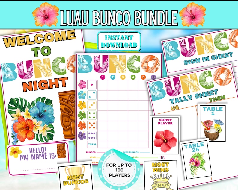Luau Bunco Game, Hawaiian Party Game, Tropical Dice Game, Beach Theme ...