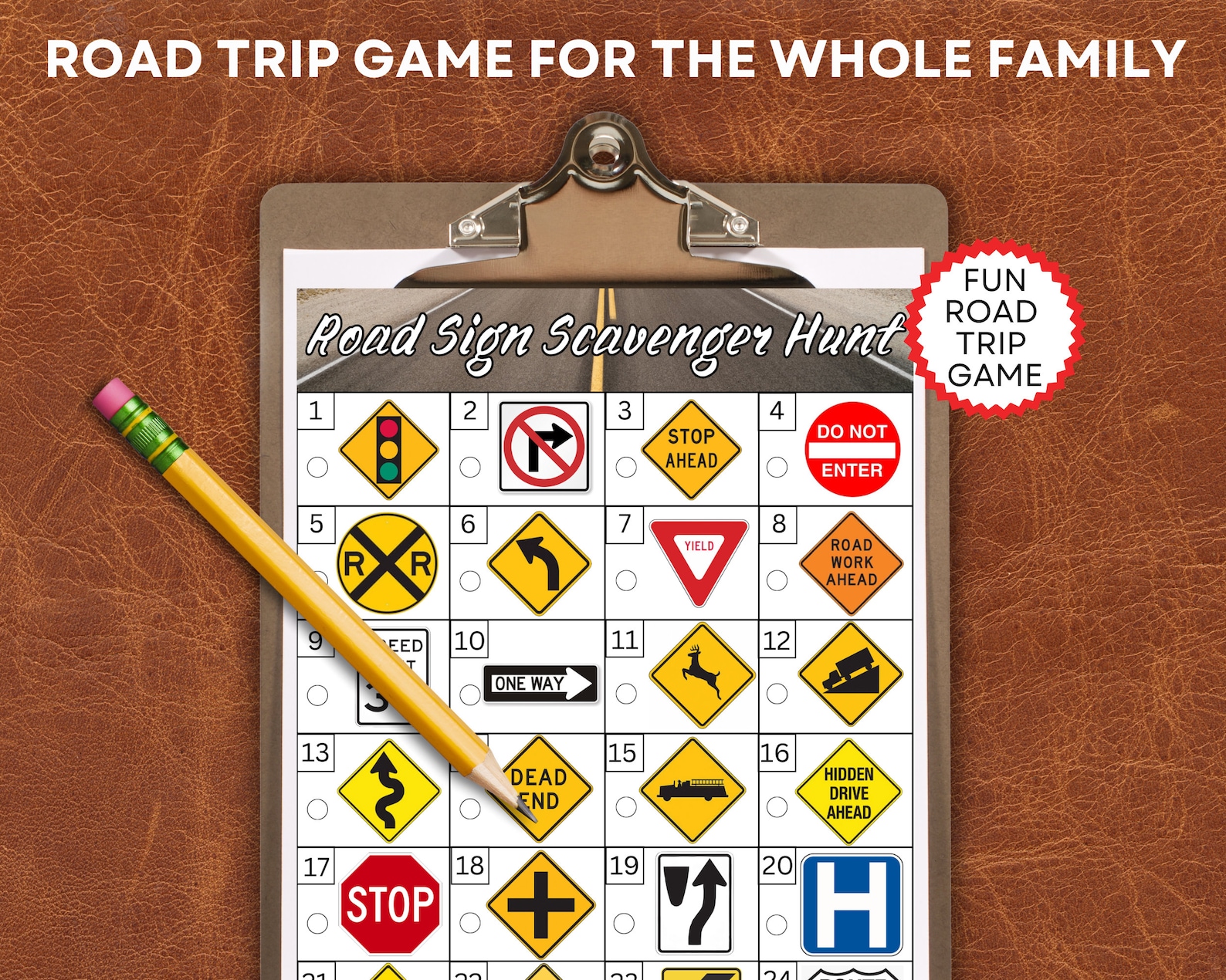 USA Road Trip Games Bundle - License Plate Game - Road Sign Scavenger ...