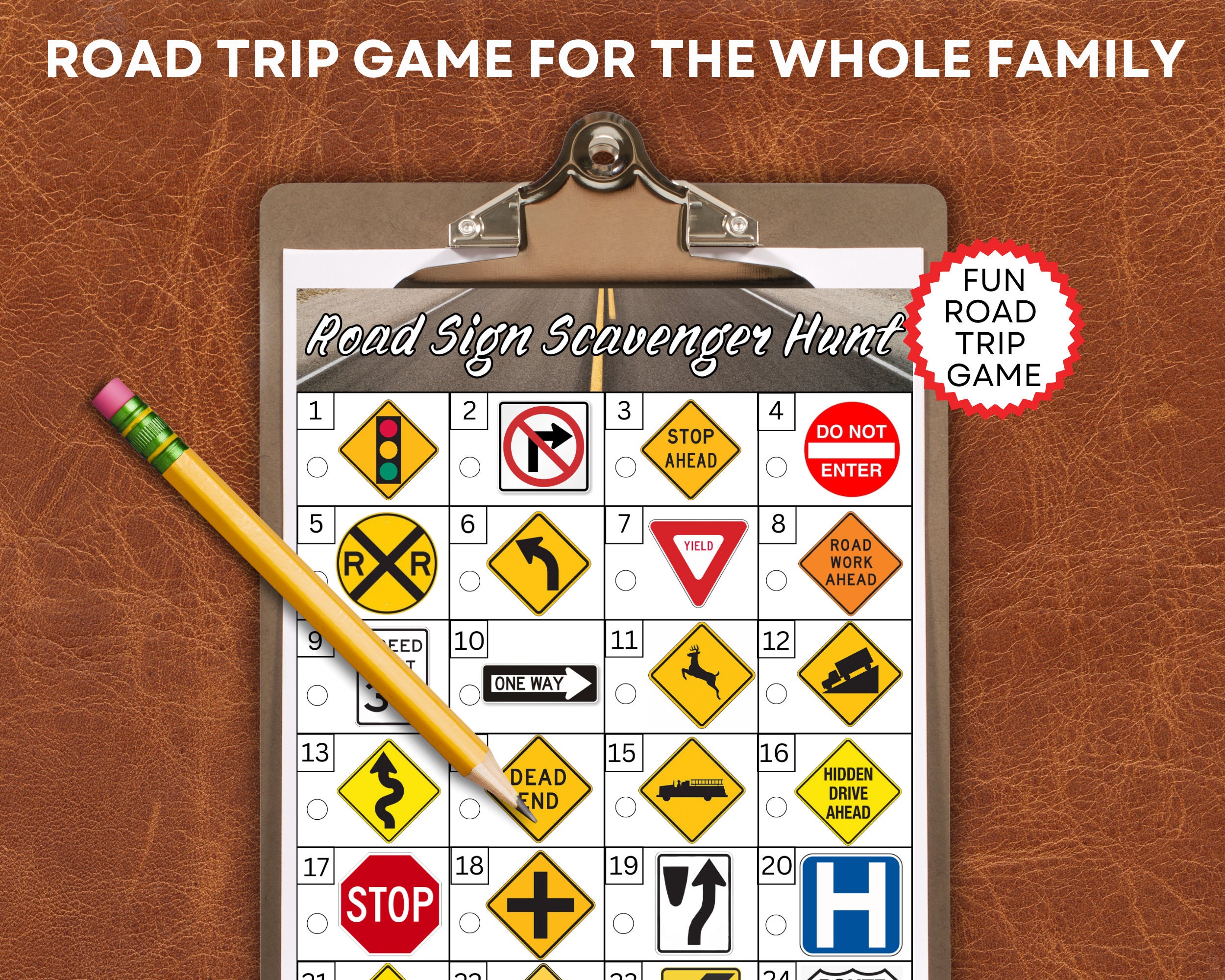 USA Road Trip Games Bundle - License Plate Game - Road Sign Scavenger ...