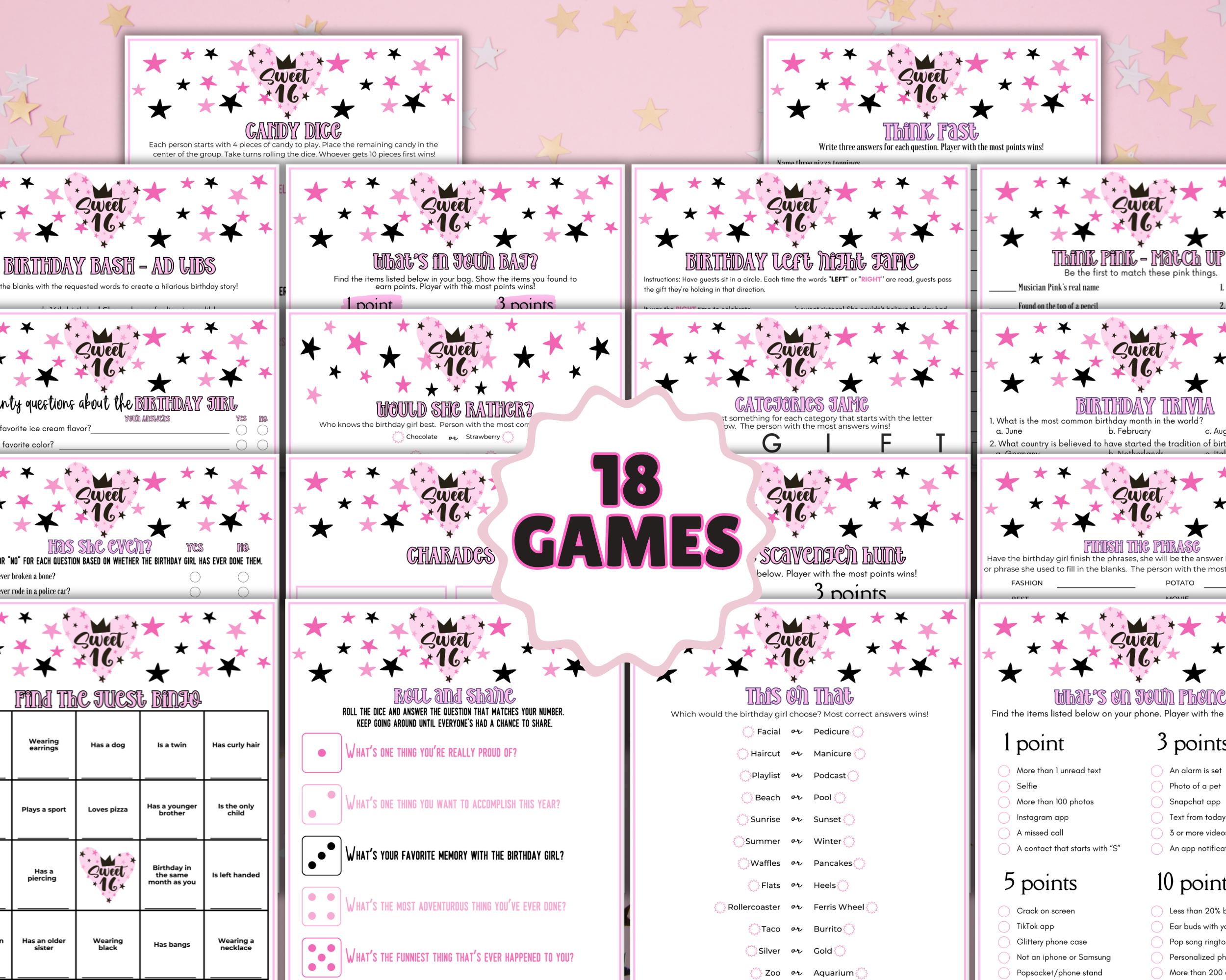 Sweet 16 Games, Sweet 16 Birthday Party Game, Teen Birthday Games ...