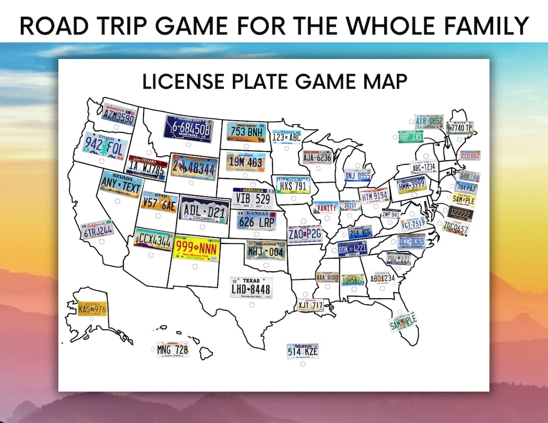 License Plate Game With Map Road Trip Games Printable - Etsy