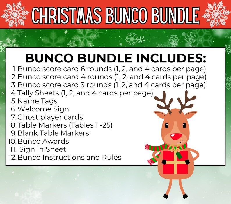 Reindeer Bunco Game, Reindeer Dice Game, Christmas Bunco Party ...