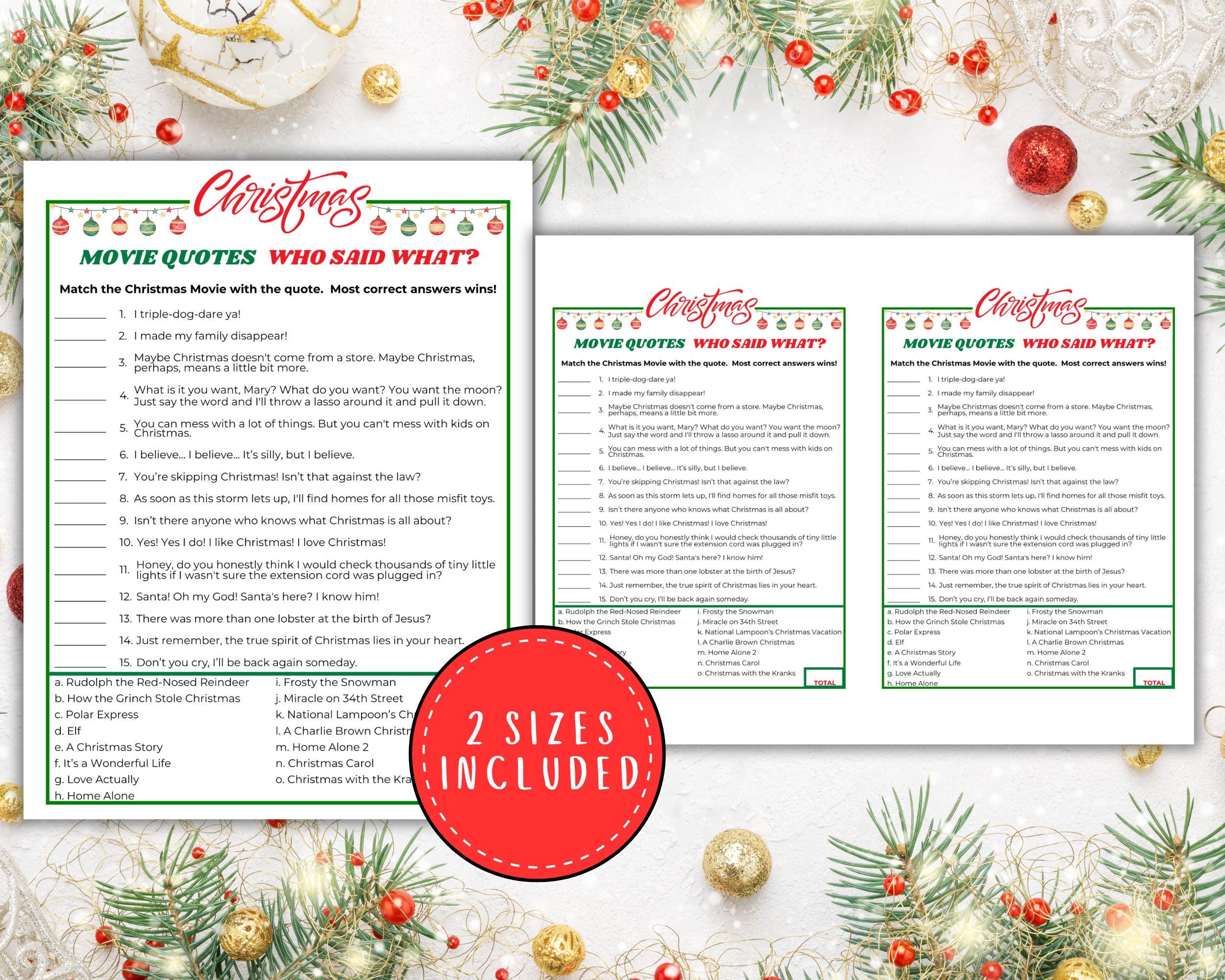 Christmas Movie Quote Game, Guess the Christmas Movie Quote, Holiday ...