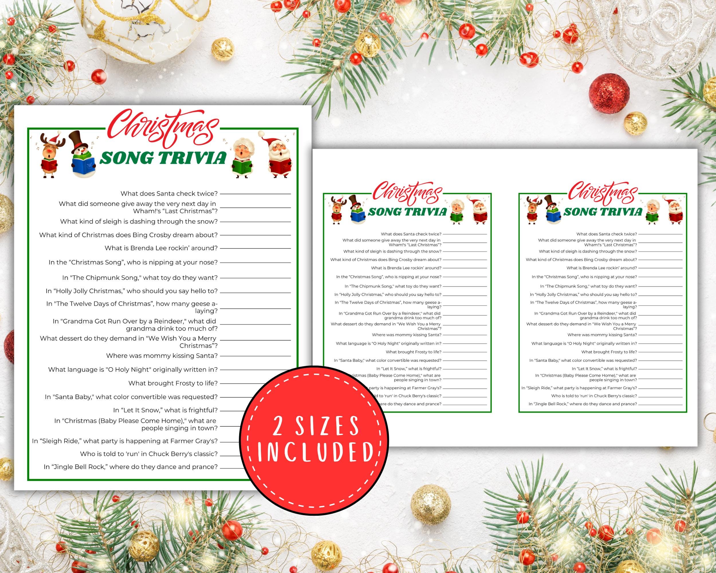 Printable Christmas Song Trivia Game, Christmas Quiz, Christmas Party ...