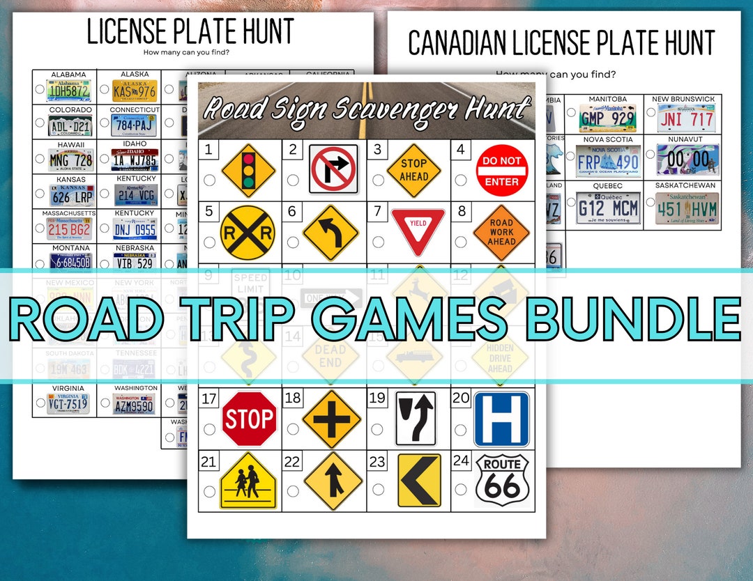 Road Trip Games Bundle - License Plate Games - Road Sign Game - Kids ...