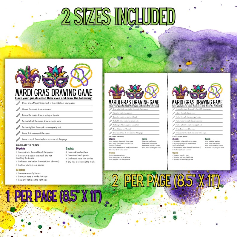 Mardi Gras Drawing Game Printable, Blind Draw Challenge, Fat Tuesday ...