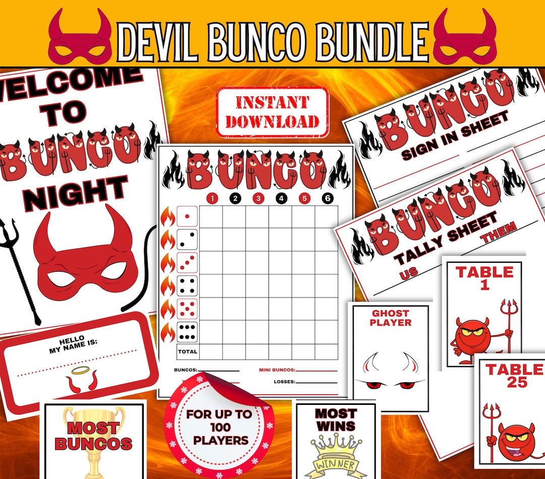 Halloween Devil Bunco Game, Spooky Dice Game, Halloween Bunco Party ...