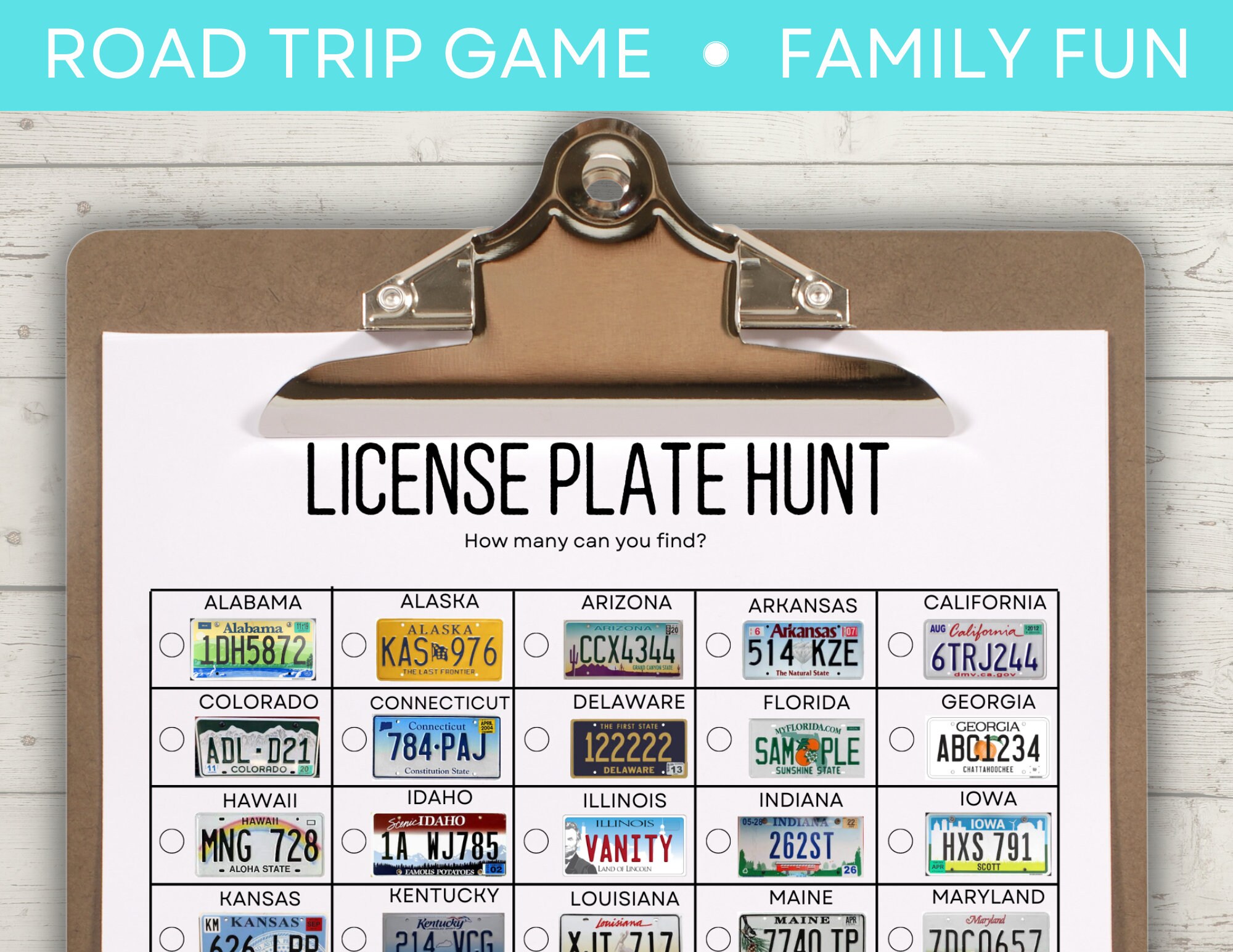 License Plate Game - License Plate Hunt - Kids Road Trip Game - Family ...