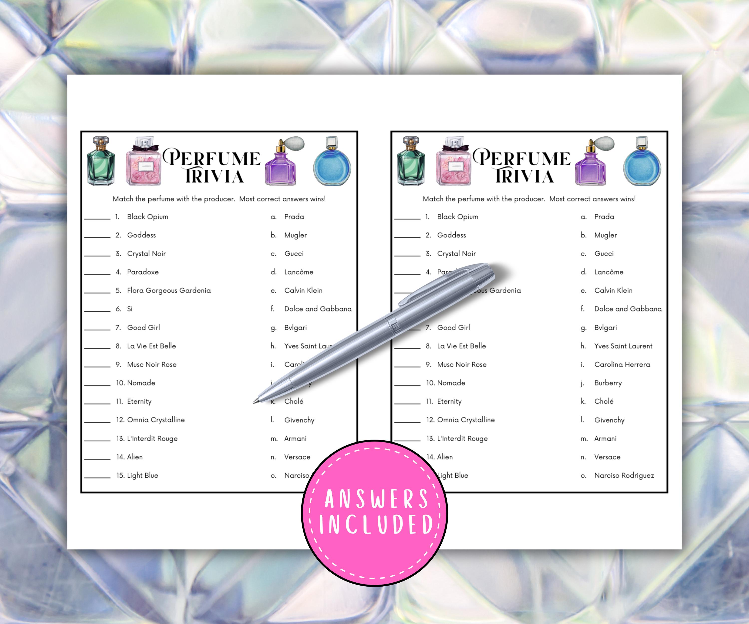 Perfume Trivia Game Printable, Perfume Party Games Adult, Perfume Game ...