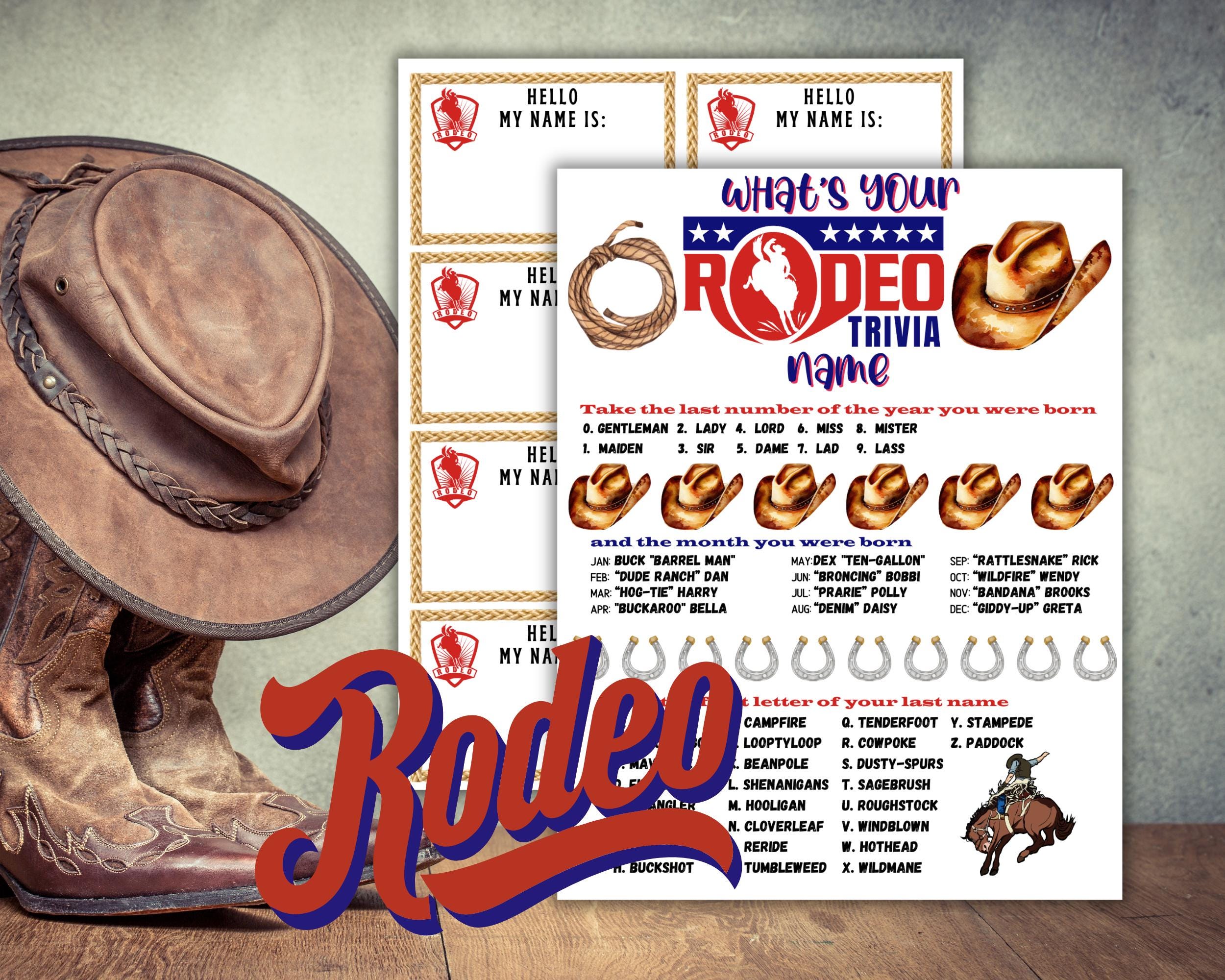 What's Your Rodeo Name? Game, Rodeo Themed Party, Rodeo Party Games ...
