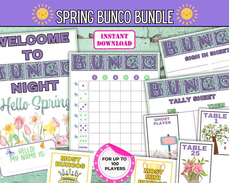Spring Bunco Game, Flower Theme Party Game, Printable Bunco Game ...