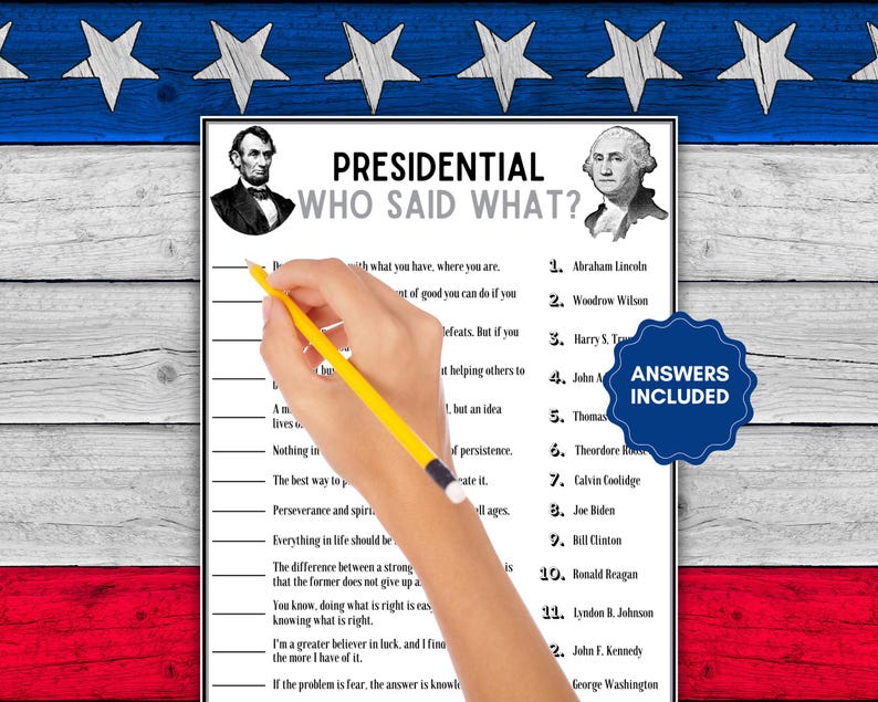 Presidential Trivia Game, President's Day Game, Presidential Quotes ...