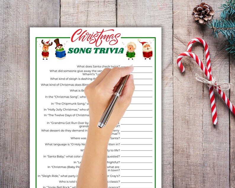 Printable Christmas Song Trivia Game, Christmas Quiz, Christmas Party ...