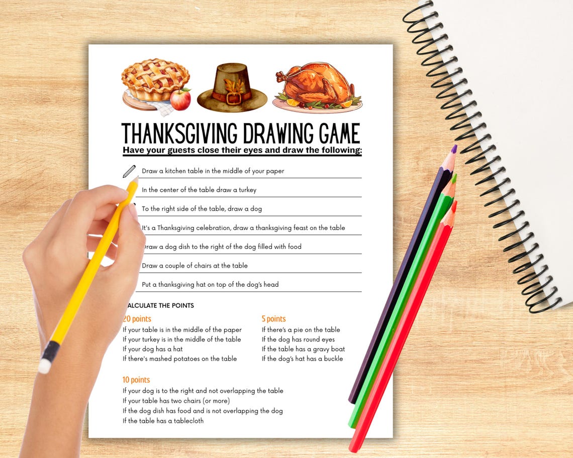 Thanksgiving Drawing Game, Thanksgiving Party Game, Thanksgiving Art ...