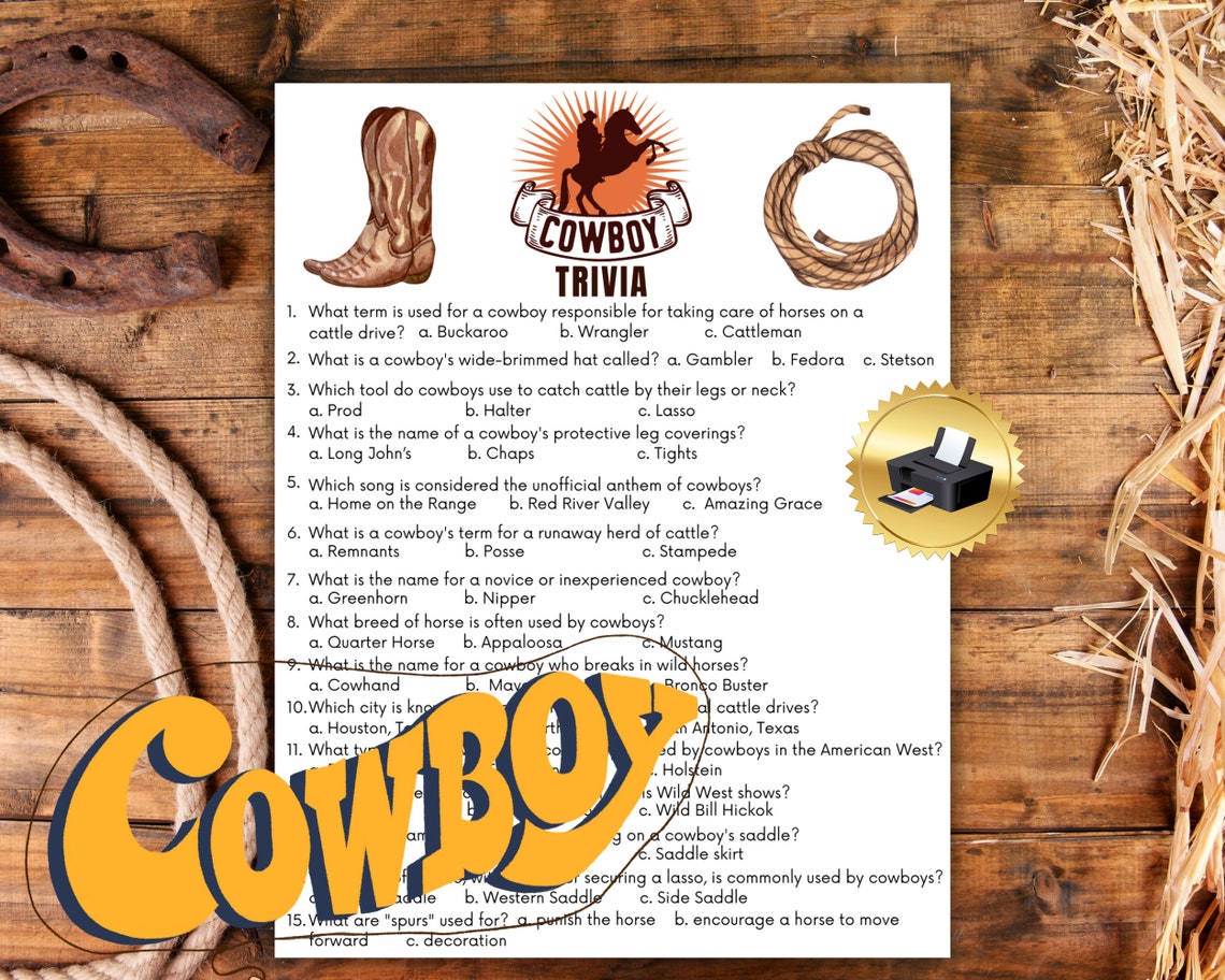 Cowboy Trivia, Cowboy Quiz, Cowboy Facts, Cowboy Party Game, Western ...