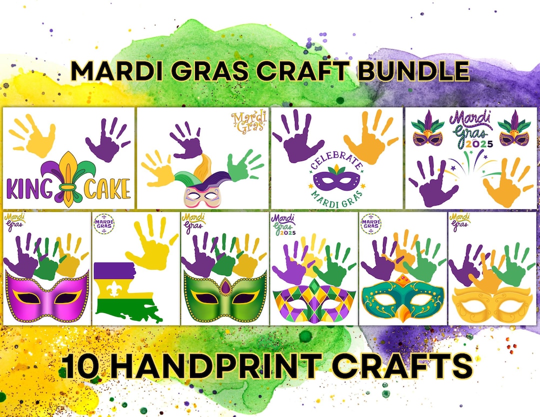 Mardi Gras Handprint Craft, Mardi Gras Printable, Mardi Gras Keepsake ...