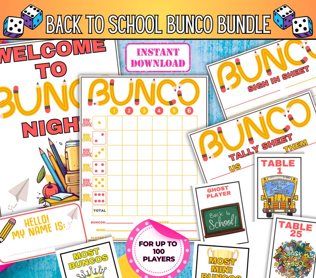 Back to School Bunco Games, Fall Dice Game, School-themed Party Games ...