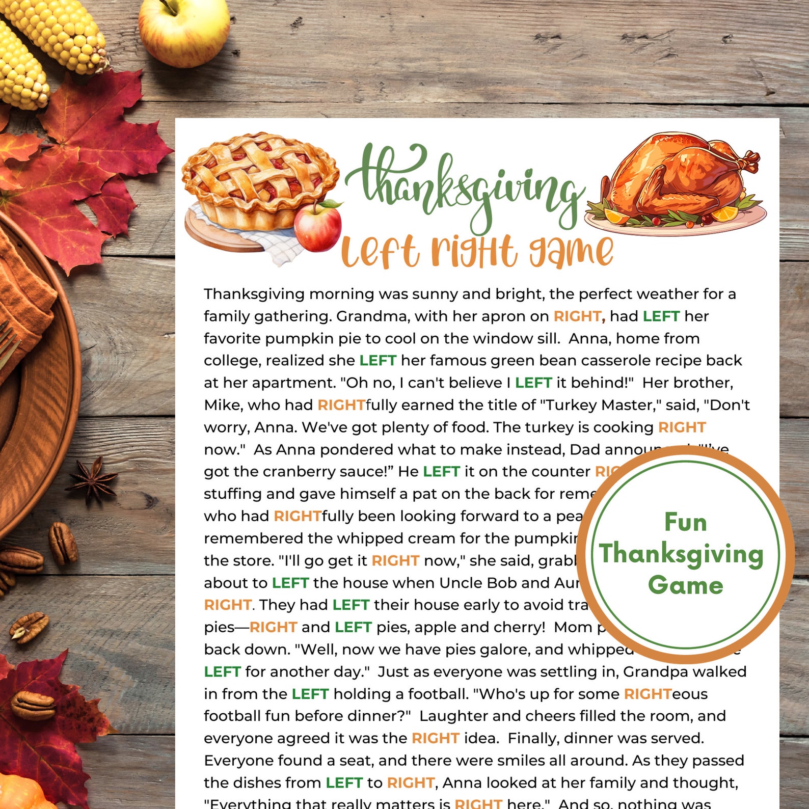 Thanksgiving Left Right Game, Thanksgiving Icebreaker Game ...