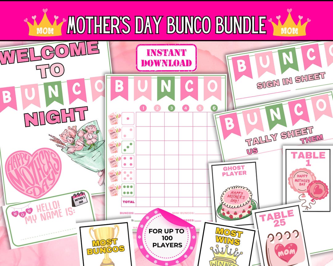 Mother’s Day Bunco Game, Printable Mom Party Game, Girls Night Activity ...