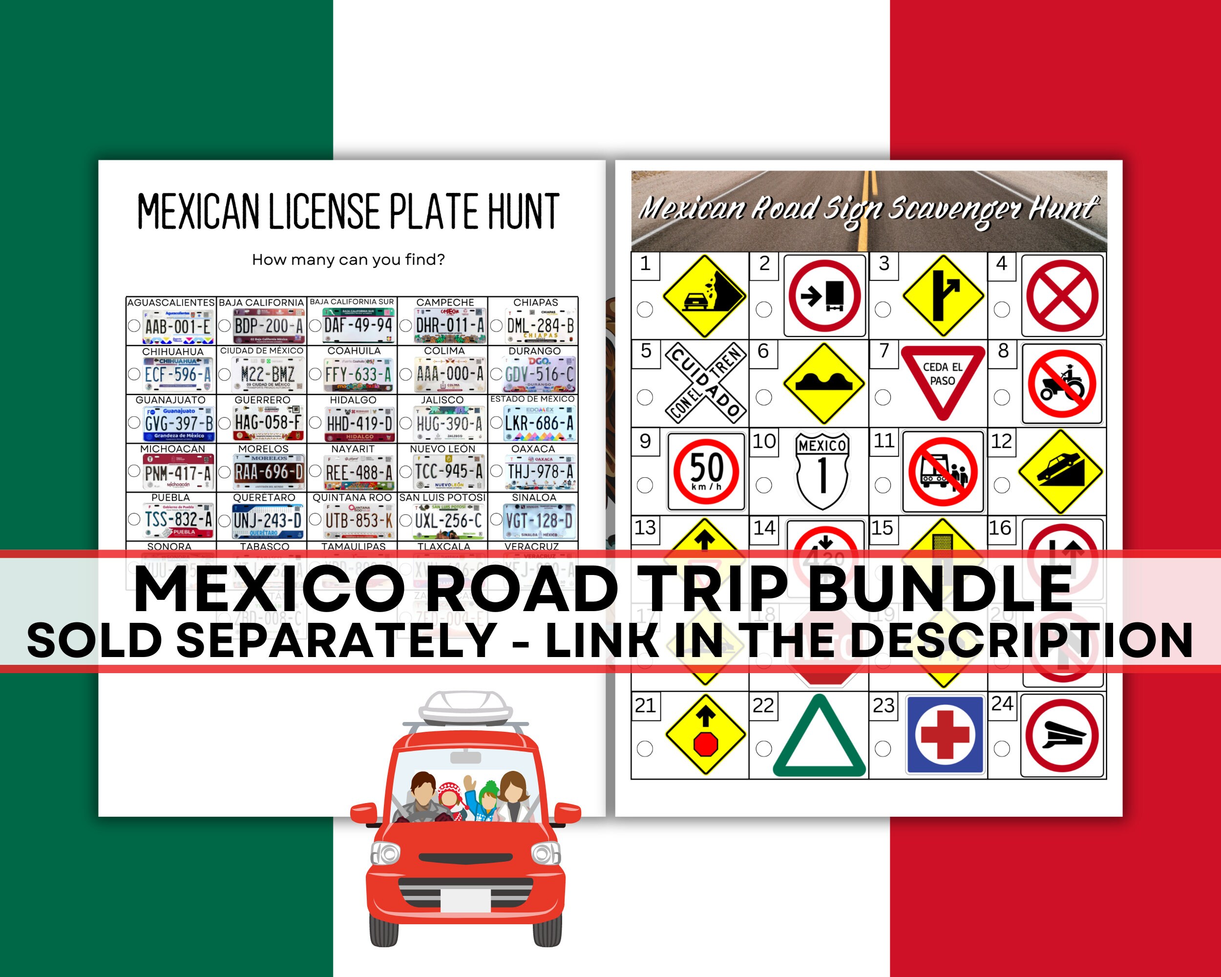 USA Road Trip Games Bundle - License Plate Game - Road Sign Scavenger ...