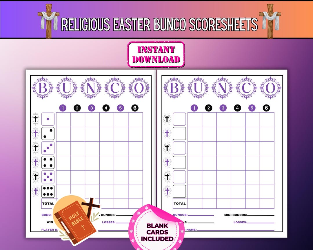 Religious Easter Bunco Scoresheets, Faith-based Bunco Scorecards ...
