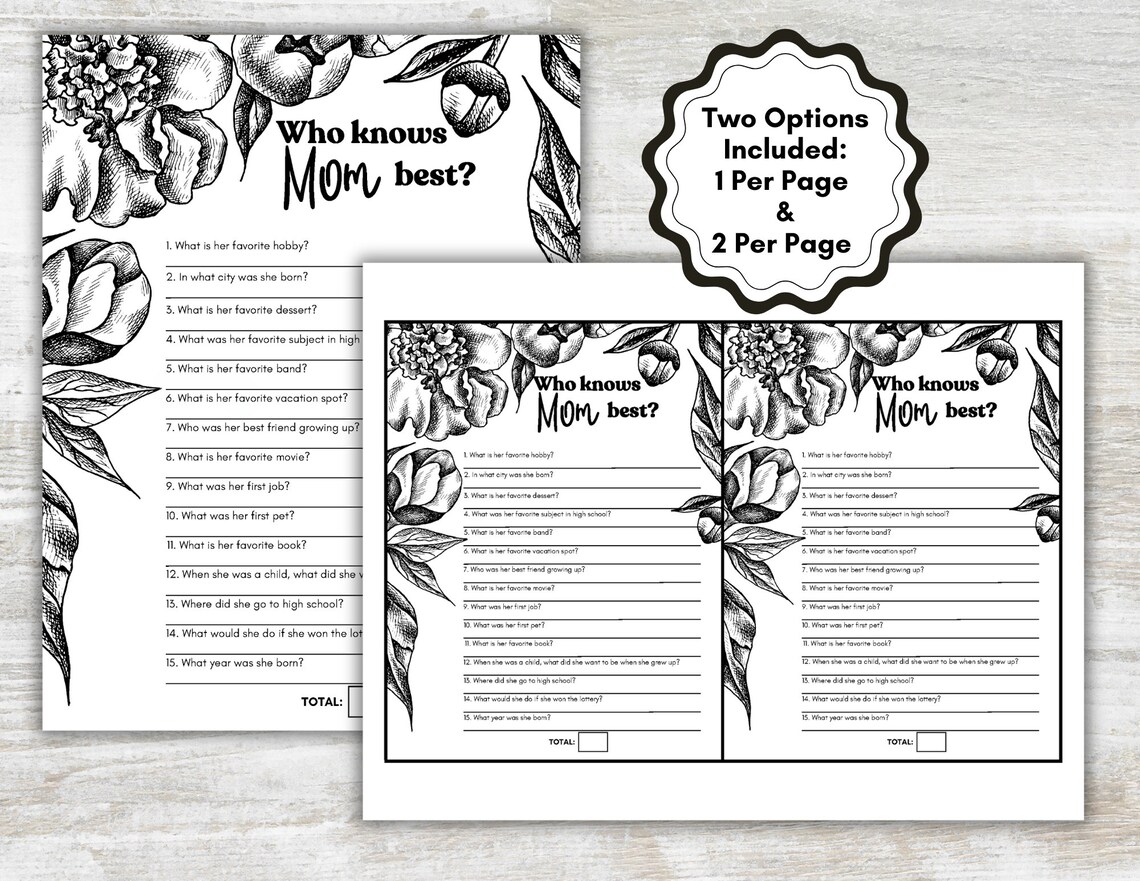 Who Knows Mom Best, Mother's Day Quiz, Mother's Day Game, Mom's ...